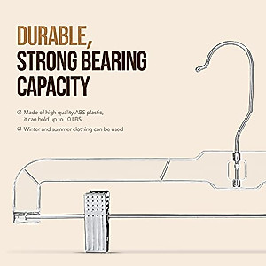 HOUSE DAY 25 Pack Clear Pants Hangers with Clips, Non-Slip Skirt Hangers with Adjustable Clips, Heavy Duty Slim Plastic Hangers 14" 360-Rotating Swivel Hook, Clip Hangers for Pants, Trousers, Skirts