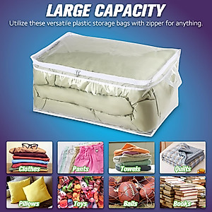 HIBAG 20 Gallon Large Storage Bag for Clothes, Zipper Clothing Storage Bag, Clear Organizer with Reinforced Handles, for Comforters Blankets Pillows Bedding (2 Pack)