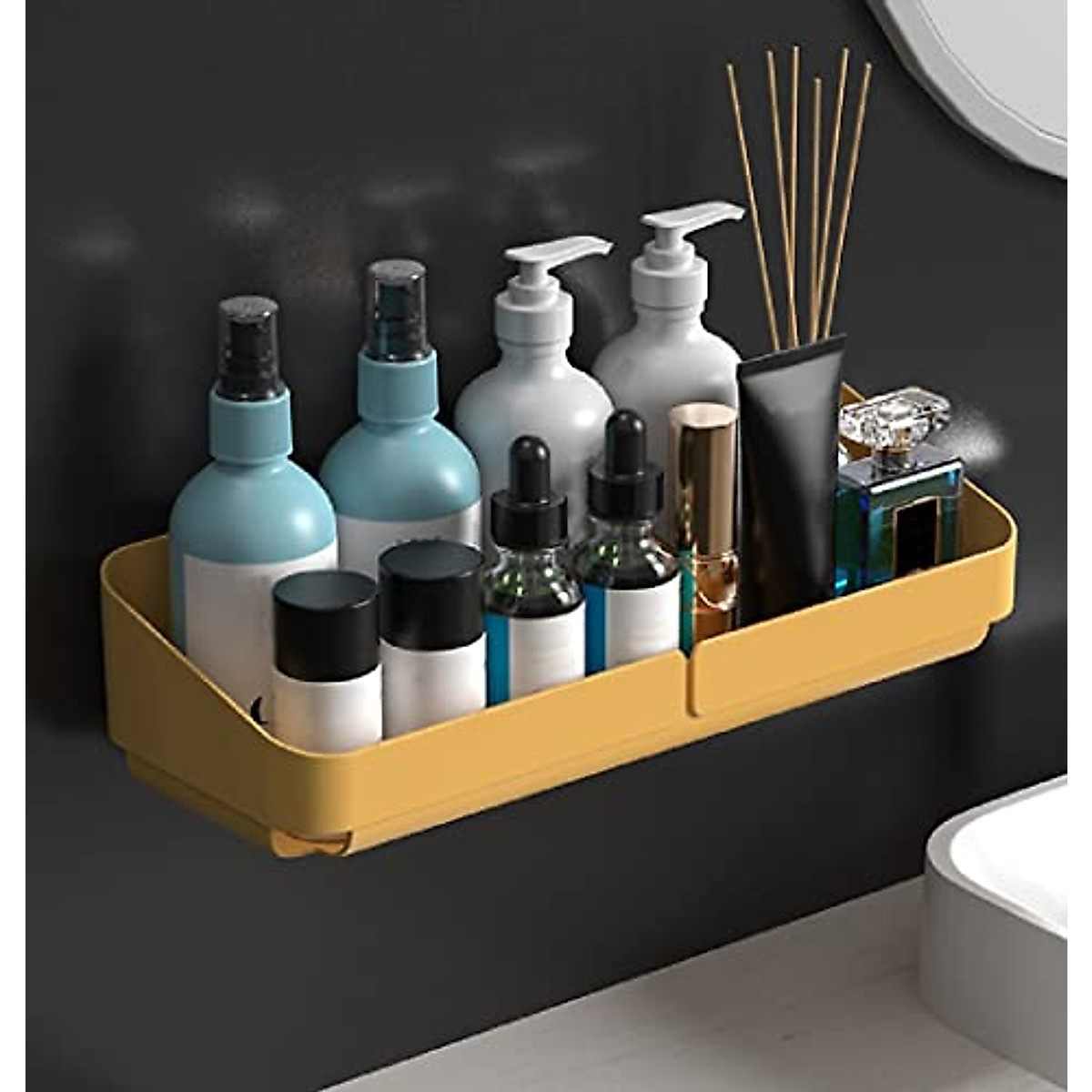 Fineget Shower Caddy Removable Adhesive Shower Shelves Large Plastic Wall Basket Shelf for Bathroom Kitchen Bathtub Rustproof No Drilling Shower Storage Organizer Quick Dry Yellow 2 Pack