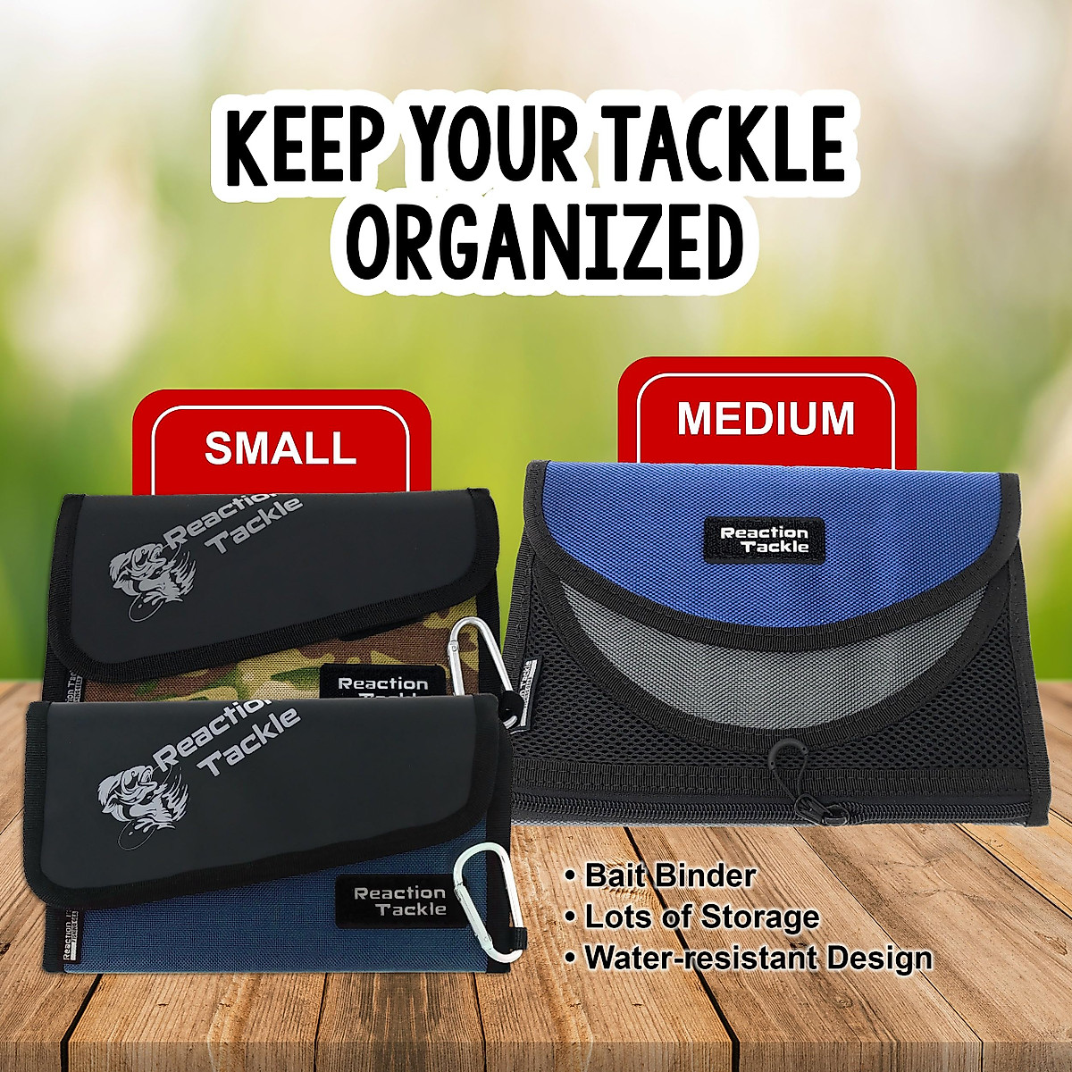 Reaction Tackle Fishing Tackle Organizer Case | Soft Bait Binder | Keep Soft Plastic Baits and Tackle Organized | Removable Storage Pockets Small Bait Binder- Blue