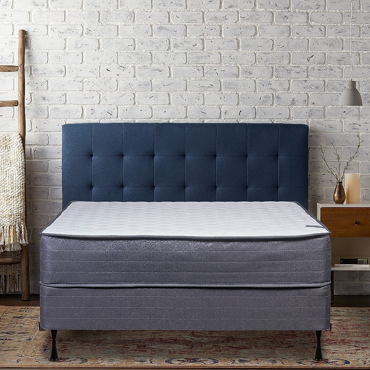 Greaton, 10-Inch Medium Plush Tight top Innerspring Mattress & 4" Wood Box Spring Set with Frame, Full XL