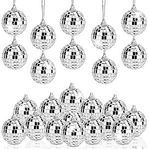 24Pcs Mini Disco Ball Party Decorations - Silver Mini Plastic Ornaments Small Disco Balls Valentines Tree Decorations for Wedding - 2" for Disco Party Decorations Holiday Tree Wedding Party Festival