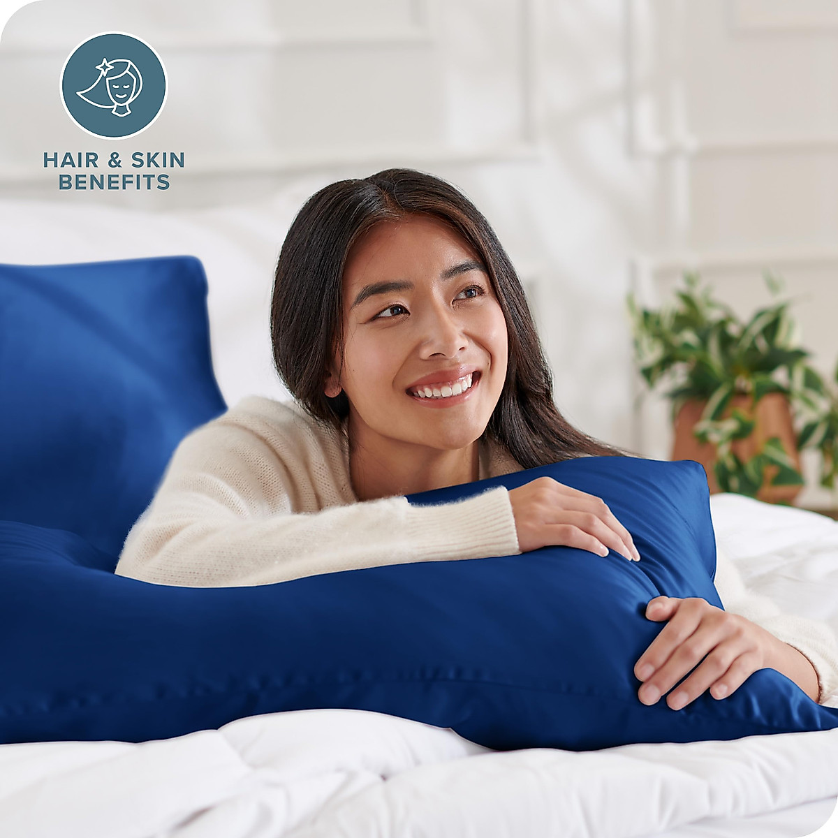 Bare Home 100% Mulberry Silk Pillowcase for Hair and Skin - Ultra Premium 6A Grade 19 Momme Silk Pillow Case - Envelope Enclosure - Breathable Cooling Pillow Cover (Standard, Dark Blue)