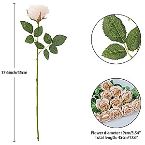 Helera 12pcs Roses Artificial Flowers Fake Rose Blush Pink Silk Roses Pink Silk Flowers Rose with Long Stems for Wedding Home Party Centerpieces Decorations