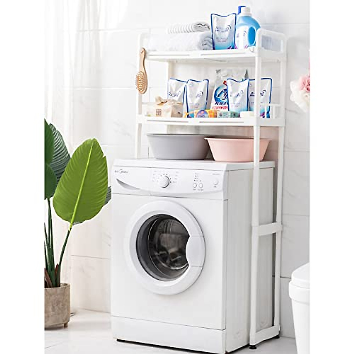Articles for daily use Above Washer Dryer Adjustable Storage Shelf, 2-Tier Space Saving Rack Bathroom Organizer, Laundry Room Shelving Units Over The Washing Machine White