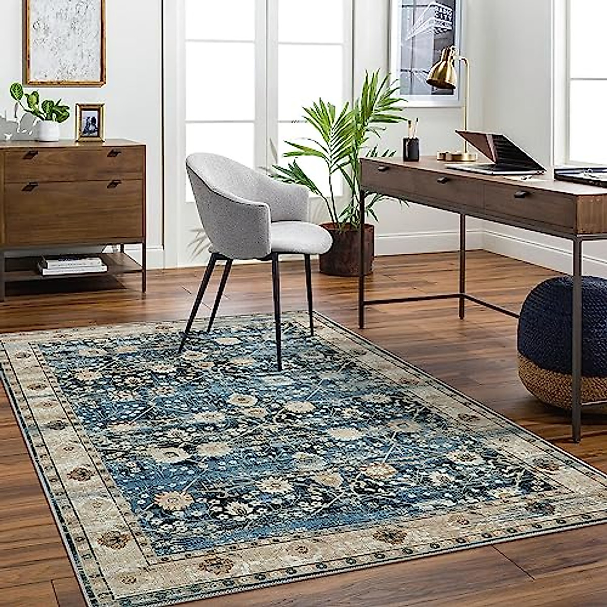 Nailttos Boho 5x7 Area Rugs, Washable Non-Slip Distressed Oriental Living Room Rug, Low-Pile Dining Room Rug Farmhouse Carpet for Bedroom Dorm Office Home Decor