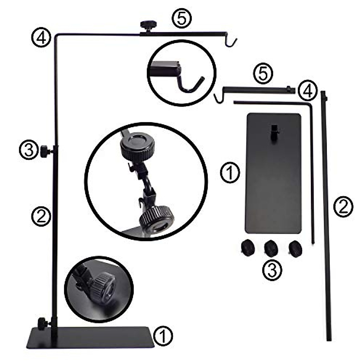 S7 360 Adjustable Reptile Lamp Stand - Heavy Duty Metal Support Holder Bracket Used for Amphibians and Reptiles - Complete with Reptile Feeding and Cleaning Tool