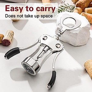 WOTOR Corkscrew Wine Opener, Zinc Alloy Wine Bottle Opener, Manual Multifunctional Wing Corkscrew for Waiters, Heavy Duty Wine Cork Remover, Silver