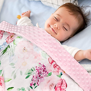 Baby Blankets for Girls Super Soft Minky Toddler Blanket 30x40 Inches, Double Layer, Dotted Backing, Floral Baby Crib Blanket for Nursery, Baby Car Seat, Pet, Pink Flower