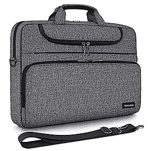 DOMISO 14 Inch Multi-Functional Laptop Sleeve Business Briefcase Waterproof Messenger Shoulder Bag for 14" Laptops/Chromebook/Ultrabook/Apple/Lenovo/HP/Dell/ASUS/Acer,Dark Grey&Black