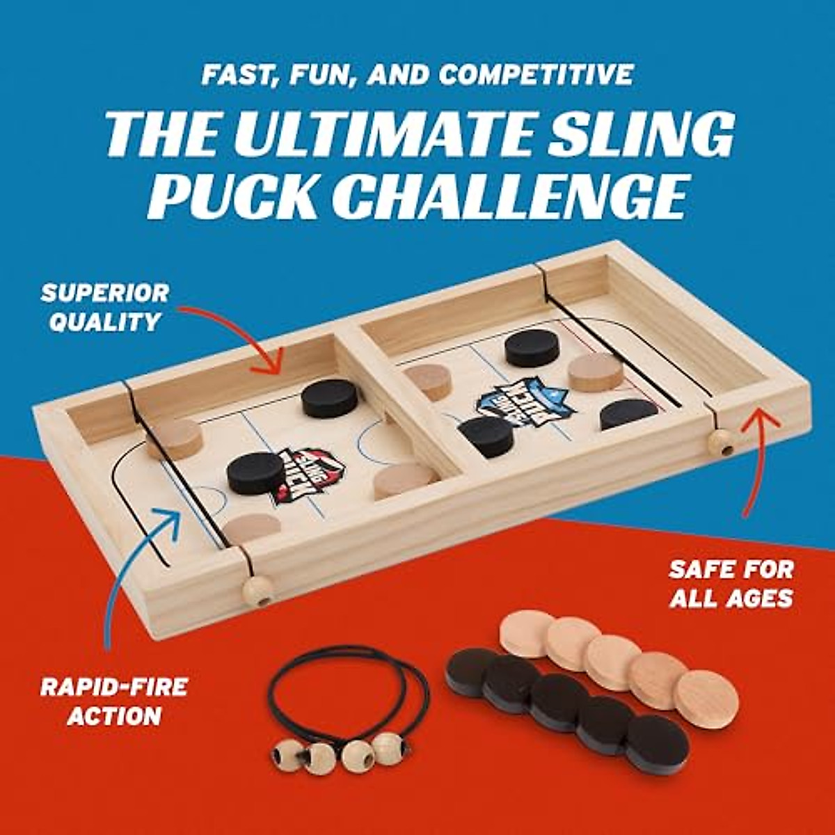 Crazy Games Fun Games Sling Puck Table Board Game I 14" Small Wooden Family Indoor Two Player, Table Games for Family - Top Hockey for Adults & Kids, Competitive Game for Parties It is Fun