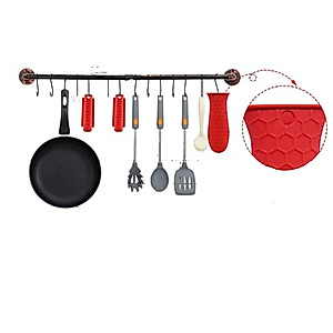 HZMM 4 Pack Silicone Hot Handle Holder, Assist Pan Handle Sleeve Pot Holders Cast Iron Skillets Handles Grip Covers Nonslip Heat Resistant for Pots Enameled Casserole Metal Frying Pans Cookware, Red