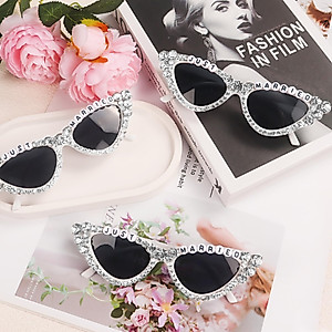 Bride Sunglasses - 'Just married ' Glasses for Wedding Party Decoration, Cat Eye Glasses with Rhinestone for Bride to Be Gift, Bachelorette Accessories Party Favors