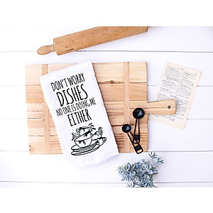 Handmade Funny Kitchen Towel - 100% Cotton Cheeky Dish Drying Towel- 28x28 Inch Perfect for Chef Housewarming Christmas Mother's Day Birthday Gift (Don't Worry Dishes...)