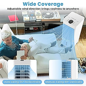 PETSITE Evaporative Air Cooler, 3-in-1 Swamp Cooler Remote Control, 3 Modes, 3 Wind Speeds, 60° Oscillation, 12H Timer, Water Tank & Ice Packs, Portable Air Cooler for Bedroom
