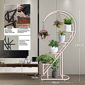 coutinfly Heart Shaped Plant Stands Outdoor, Pink Large Metal Plant Stand Indoor with Rack, 10 Tiered Tall Flower Stand Plant Shelves for Patio Lawn Garden Balcony Corner Plant Display(2 Pack)