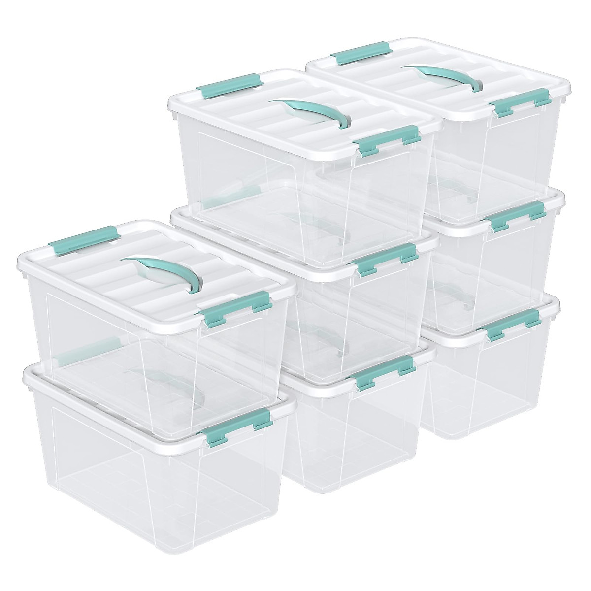 Parlynies 14 Qt Stackable Plastic Storage Bins with White Lids, Clear Latching Storage Organizer Box, 8 Packs