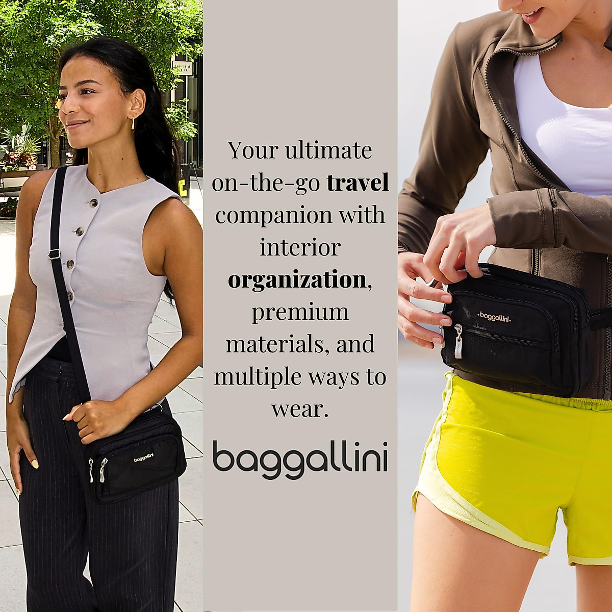 Baggallini womens Triple Zip Bagg, Black Quilt, One Size US