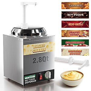 WantJoin Nacho Cheese Dispenser with Pump,2.8Qt Nacho Cheese Warmer,Stainless Steel Hot Fudge Warmer W/5-Level Temperature Adjustment,Commercial Hot Fudge Dispenser for Hot Fudge Cheese Caramel