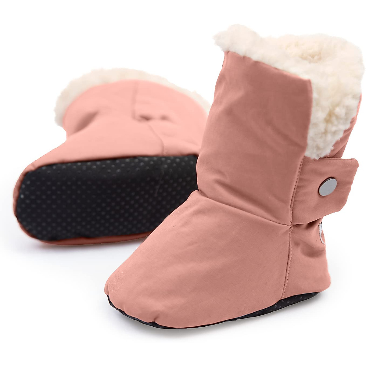7AM Infant Booties for Winter - Waterproof Kids Snow Boots for Baby Boys & Girls, Warm Vegan Sherpa Lining Baby Booties, Anti-Slip Soles Kids Winter Shoes, Newborn Winter Essentials | (12-24M)