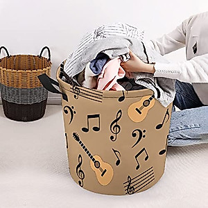 Guitars and Note Large Laundry Basket Hamper Bag Washing with Handles for College Dorm Portable