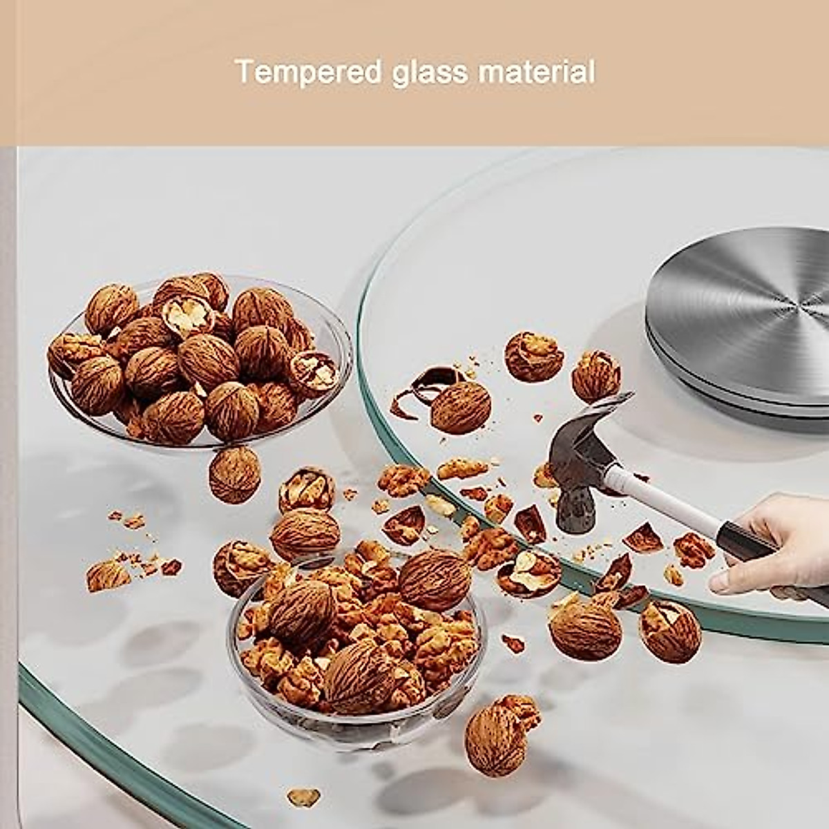 HASMI Lazy Susan Large, 8mm Tempered Glass Round Turntable, Kitchen Dining Table Rotating Tray, Aluminum Alloy Bearing, Easy to Share All Food