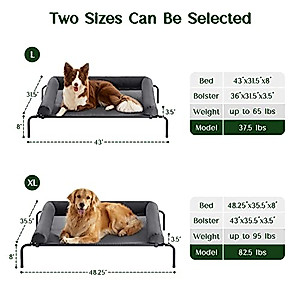 WESTERN HOME Elevated Dog Bed Cot, Chew Proof Raised Outdoor Dog Bed with Bolster for Extra Large Dogs, Portable Cooling Pet Cot with Breathable Mesh, Skid-Resistant Feet, Grey, 48.25 inches