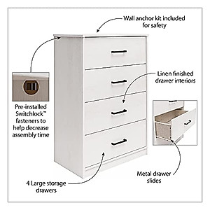 Ameriwood Home Edgewater Dresser, 4 Drawer, Grey Oak