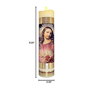 Sacred Heart Jesus Flameless LED Devotional Prayer Candle Religious Gold Foil Decoration for Home, Office, or Place Workship