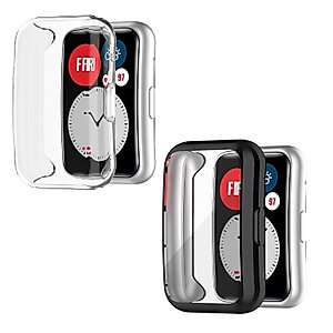 TenCloud Cases Compatible with Huawei Watch Fit Smartwatch Men Women Watch Case Soft TPU Shockproof Bumper Cover Screen Protector Case for Watch Fit Accessories (Black+Clear)