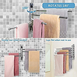 Swivel Bathroom Towel Rack JSVER Towel Rack Wall Mounted, SUS304 Stainless Steel Towel Bar, 4-Arm Space Saving Towel Hanger, Towel Racks for Bathroom, Kitchen