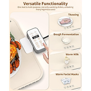 Food Warming Mat - Electric Warming Tray Full Surface Heating with Detachable Plug, Adjustable Temperature and 12 Hours Timer, Roll Up Food Warmers for Parties Buffet, Gathering, Holiday(Beige)