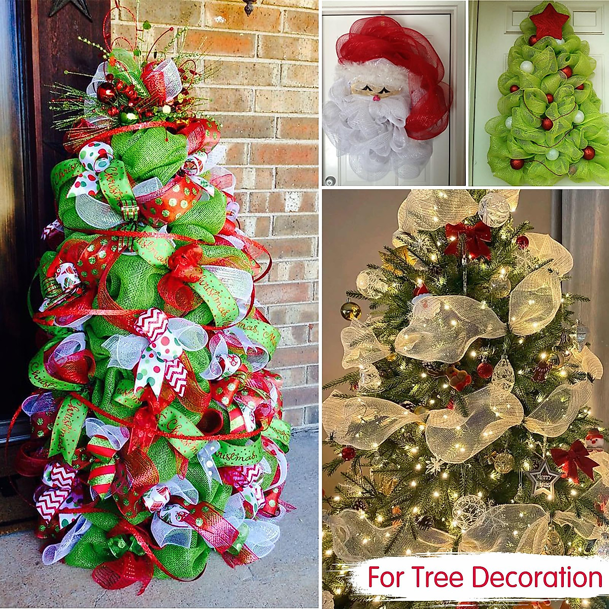 TONIFUL 2 Rolls 10 Inch White Decorative Mesh Ribbbon Rolls, Fabric Mesh for Mesh Wreath Supplies, Front Door Wreath Crafts Tree Decor Christmas NewYears Halloween Decoration (10 yds/roll)