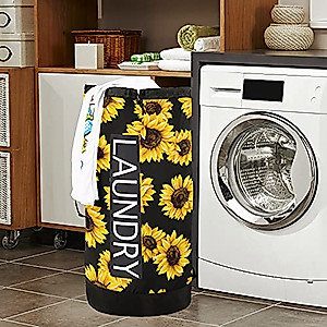 Black Sunflowers Laundry Bag Backpack Bags Mesh Wash Laundry Bags Dirty Clothes Organizer for College,Travel,Camp,Dorm Essentials