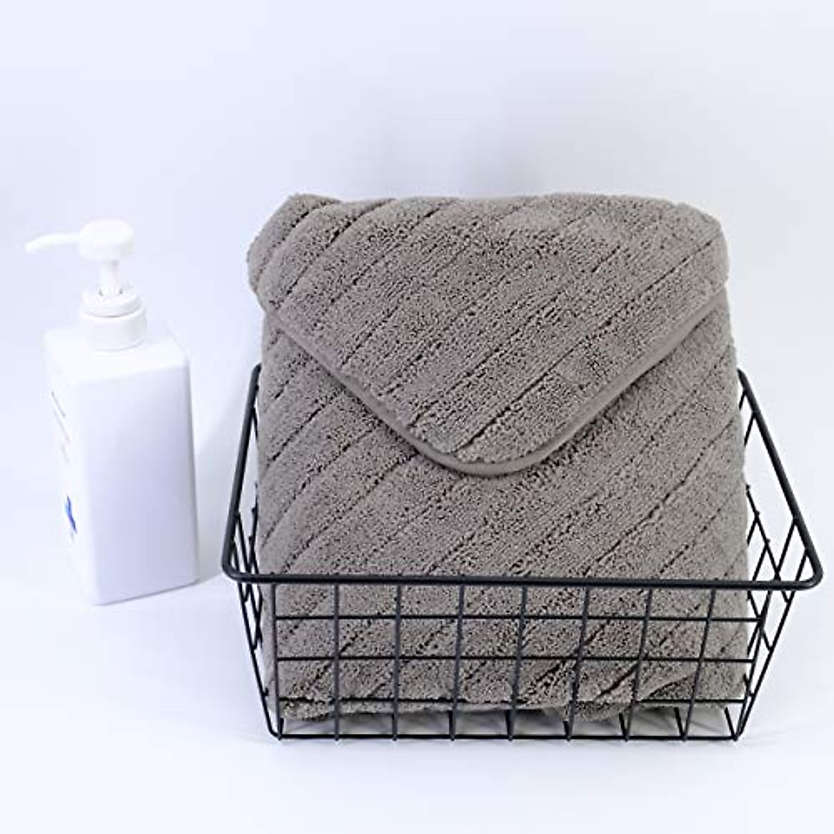 POLYTE Microfiber Oversize Quick Dry Lint Free Bath Towel, 60 x 30 in, Set of 2 (Gray, Ribbed Design)