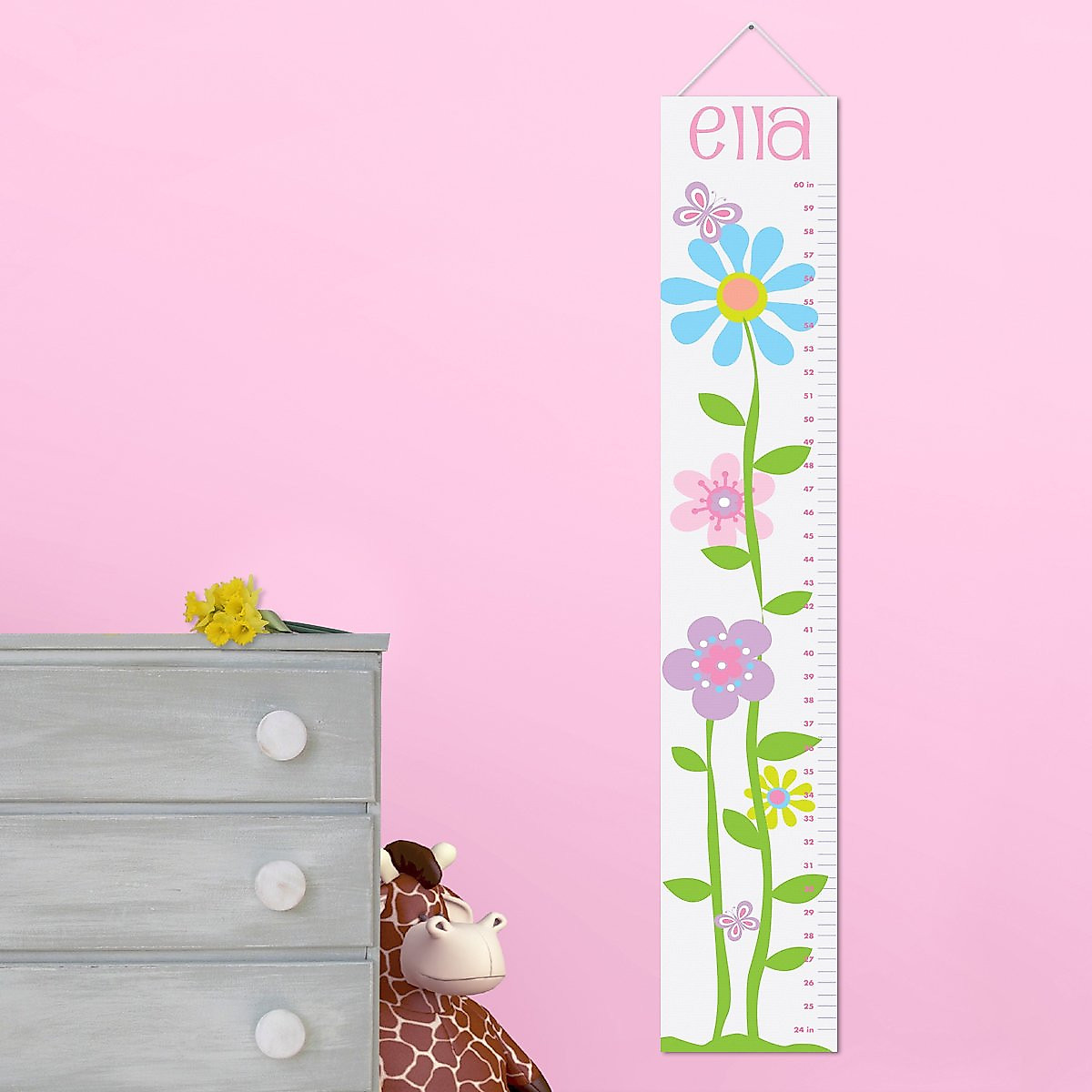 Personalized Growth Chart for Kids Boys and Girls - Customized Measuring Height Ruler with Name, Wall Décor for Nursery Room, Gift for Grandson and Granddaughter (Butterflies & Blooms)