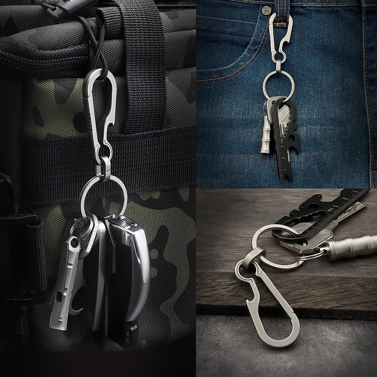 Green Beret Tactical Titanium Carabiner Clip Hook EDC Small Heavy Duty Keychain Clips Anti-Lost Quick Release Key Chain for Keys, Medium