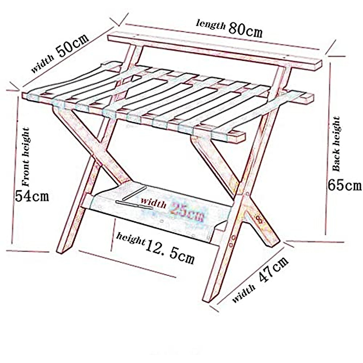 POSTERPOT Luggage Rack Suitcase Stand Foldable Double Layer 8 Bandages Solid Wood Easy to Assemble Travel Rack, for Hotel Bedroom (Color : D, Size : 80x47x65CM)