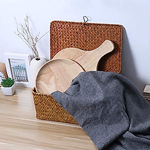 Vosarea 1PC Natural Seaweed Hand-Woven Box Woven Basket Storage Basket for Home Desktop Storage