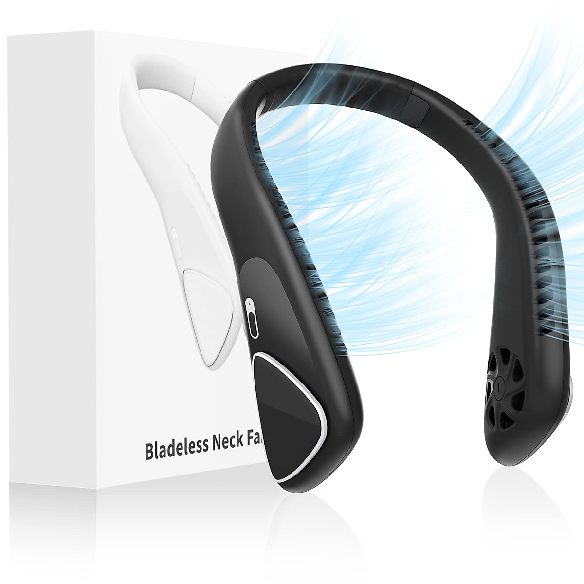 Neck Fan, 5000mAh Foldable Bladeless Neck Fans Portable Rechargeable, 3 Speeds Adjustment 360° Cooling Airflow, Hands Free Wearable Personal Fan, USB Powered, Portable Fan for Travel Outdoor-Black