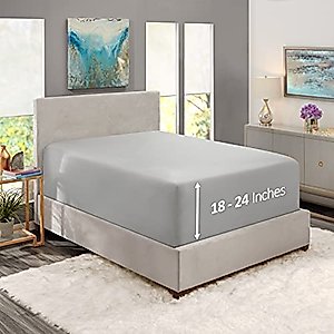 Nestl Extra Deep Pocket King Fitted Sheet, Light Grey Fitted Sheet King Size, 1800 Microfiber King Fitted Sheet Only, Soft King Bed Fitted Sheet Fits up to 24 Inch Mattress - King Size Fitted Sheets