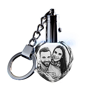 CAPTUR3D Crystal Photo Light-up Keychain, with custom photo engraved and LED light - Customized Gift (Christmas, Memorial, Pets), Heart