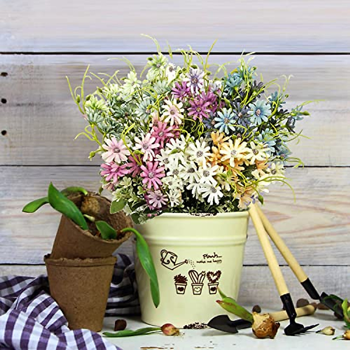 Guagb 6Pcs Artificial Daisy Silk Flower Outdoor UV Resistant Fake Wildflowers Faux Greenery Shrubs Plastic Plants Arrangements for Home Indoor Outside Garden Vase Decor