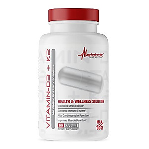 Metabolic Nutrition Vitamin D3 + K2, Bone and Heart Health Formula, Immune Support, 90 Veggie Caps Max Dose