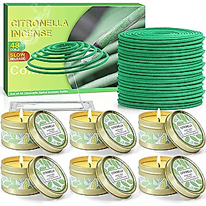 Citronella coils, Citronella Candles for Outdoor Indoor, 48 Coils with 6 x 2.5 oz Candles