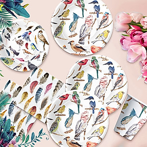 Xigejob Bird Plates And Napkins Party Supplies - Bird Party Decorations, Plate, Napkin, Fork, Tablecloth, Wild Bird Bridal Baby Shower Birthday Wedding Spring Summer Tea Party Tableware | Serve 24