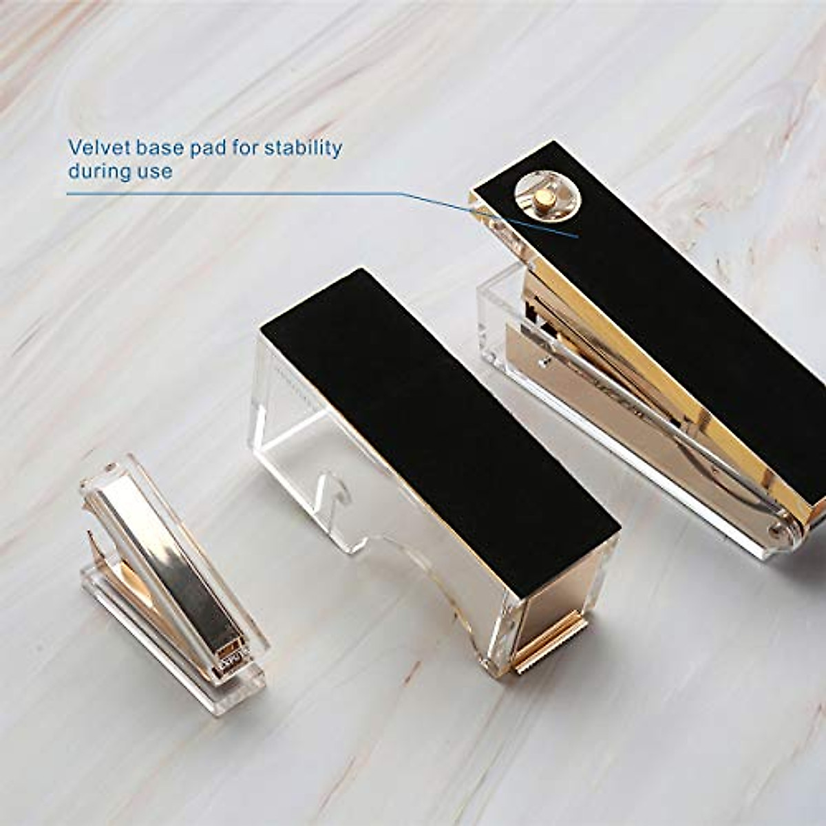 EXPUTRAN Acrylic & Gold Office Supplies Set, Acrylic Stapler, Tape Dispenser, Staple Remover, Desk Accessory for The Office or Home