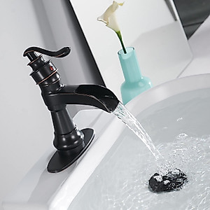 BATHFINESSE Oil Rubbed Bronze Deck Mounted Single-Handle Lavatory Faucet with Pop Up Drain Stopper and Overflow, Ideal for Sink and Bathroom