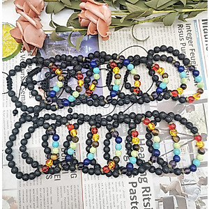 SAMOCO 16Pcs Men Women 8mm Lava Rock 7 Chakras Aromatherapy Essential Oil Diffuser Bracelet Braided Rope Natural Stone Yoga Beads Bracelet Bangle