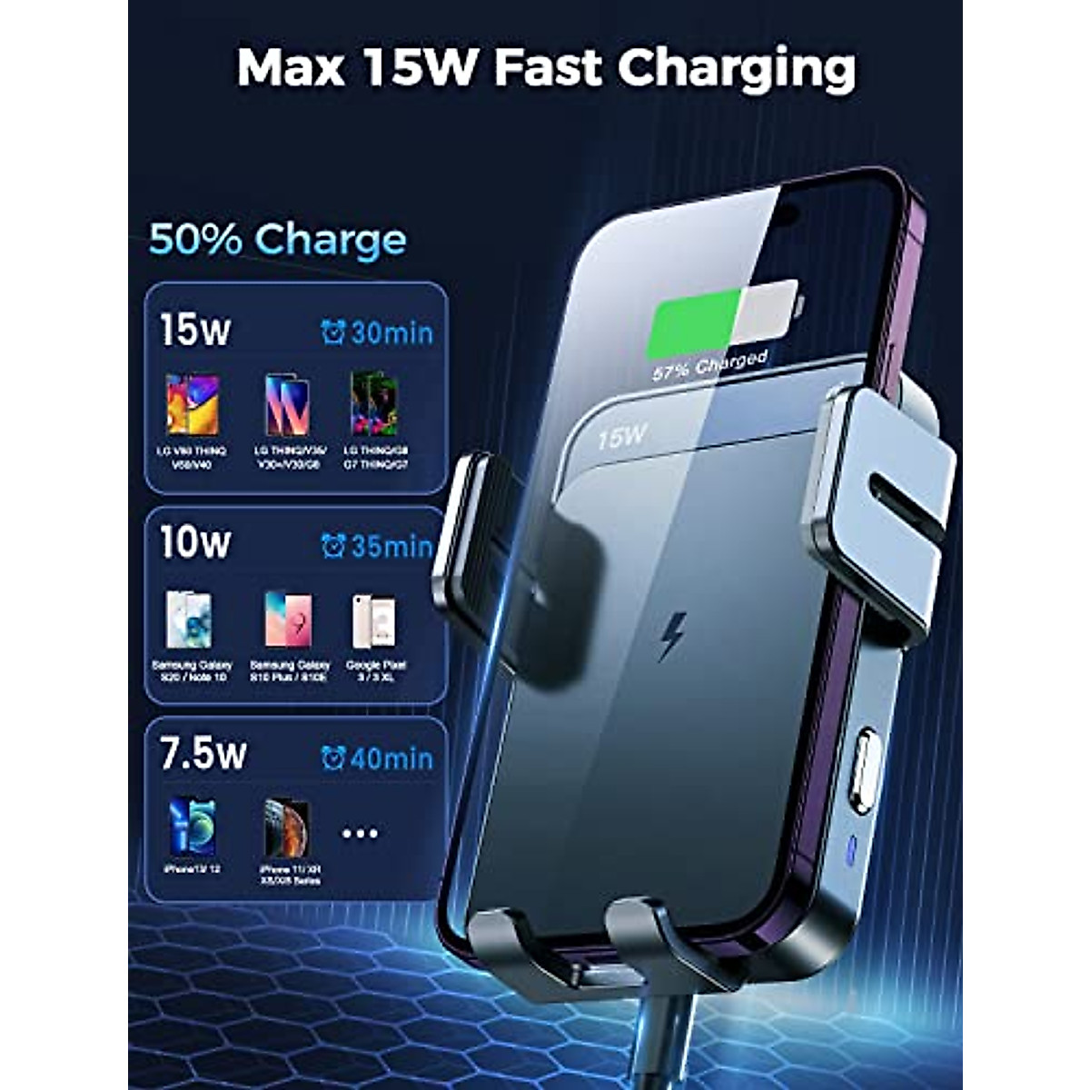 Wireless Car Charger,【1s Auto-Clamping & Never Fall Off】 15W Qi Fast Charging, Air Vent Car Phone Mount Wireless Charging for iPhone 13 Pro Max/13Pro/13/12/11, Samsung Galaxy S22 Ultra/S22/S21, etc